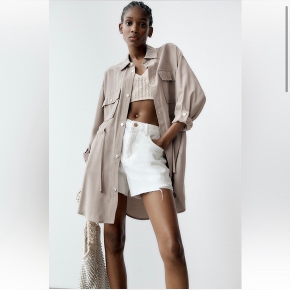 Zara | Jackets & Coats | Zara Relaxed Fit Overshirt In Sand Small ...